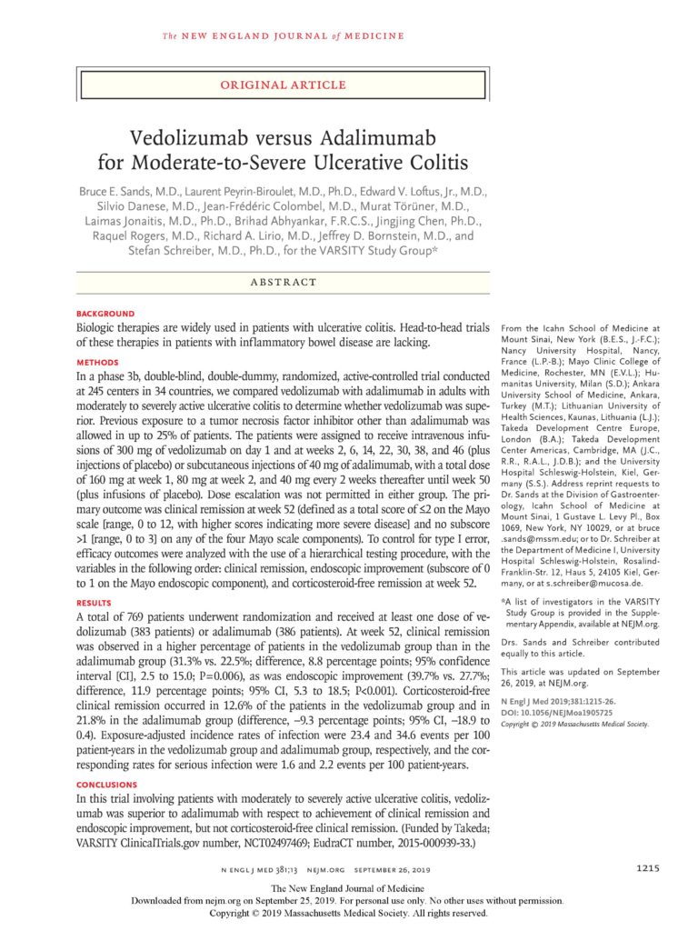 Vedolizumab versus Adalimumab for Moderate-to-Severe Ulcerative Colitis ...
